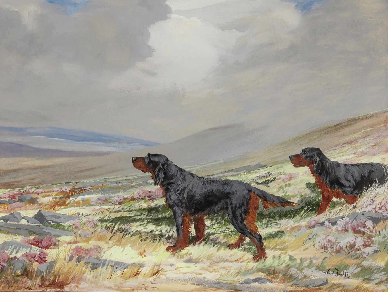 Reuben Ward Binks British, 1880 1950 Steady Now Gordon Setters In A ...