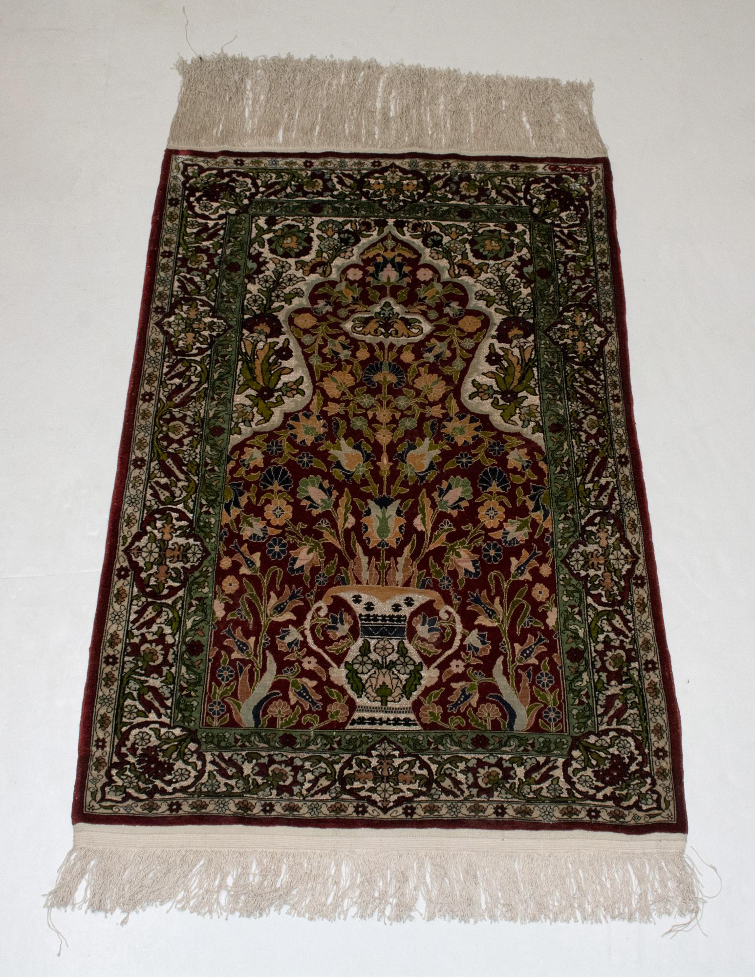 Silk And Metallic Thread Hereke Prayer Rug