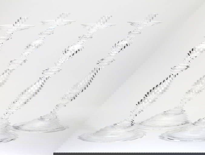 Group Of Four Steuben Glass Candlesticks