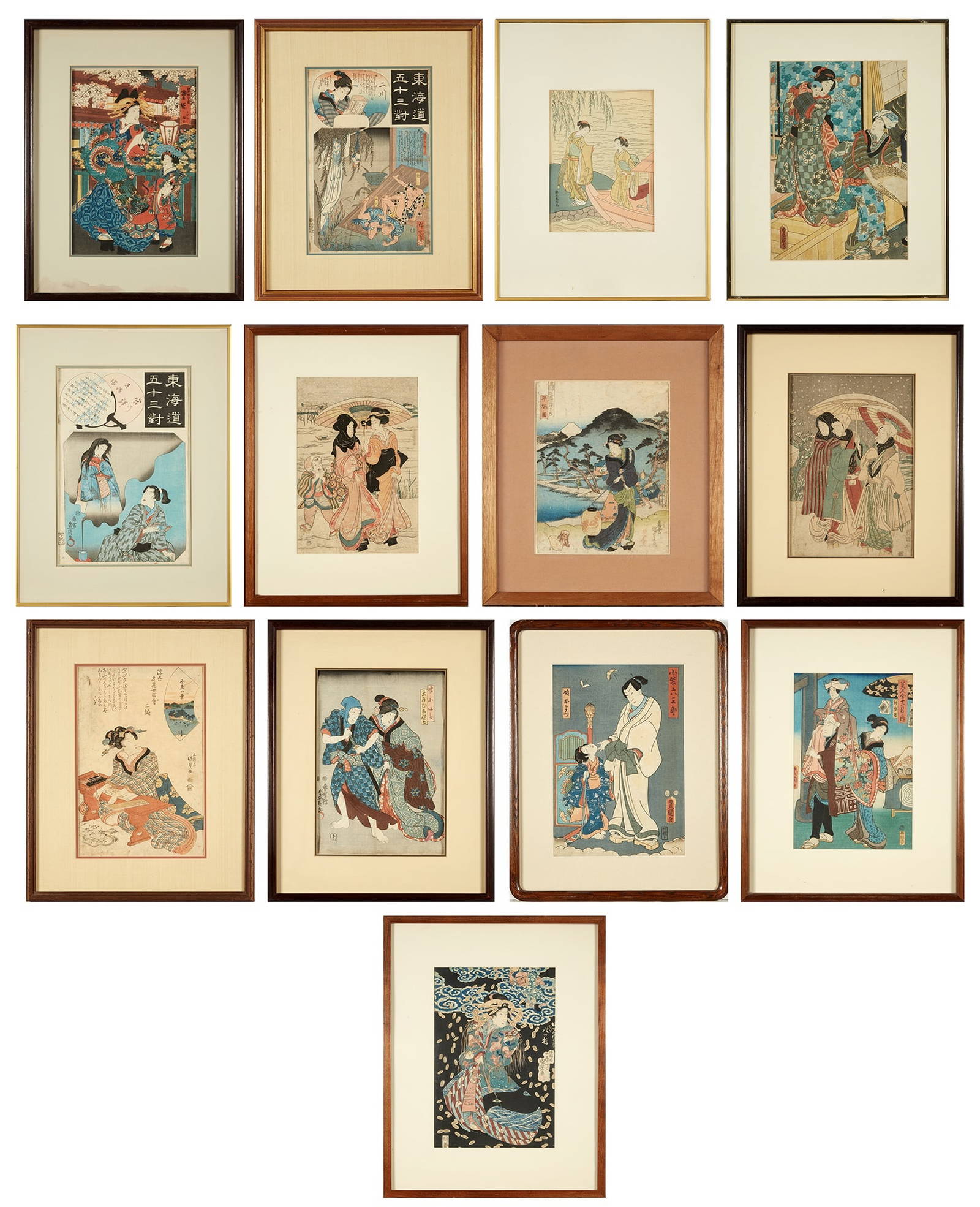 Thirteen Japanese Ukiyo-e Woodblock Prints 19th Century Auction