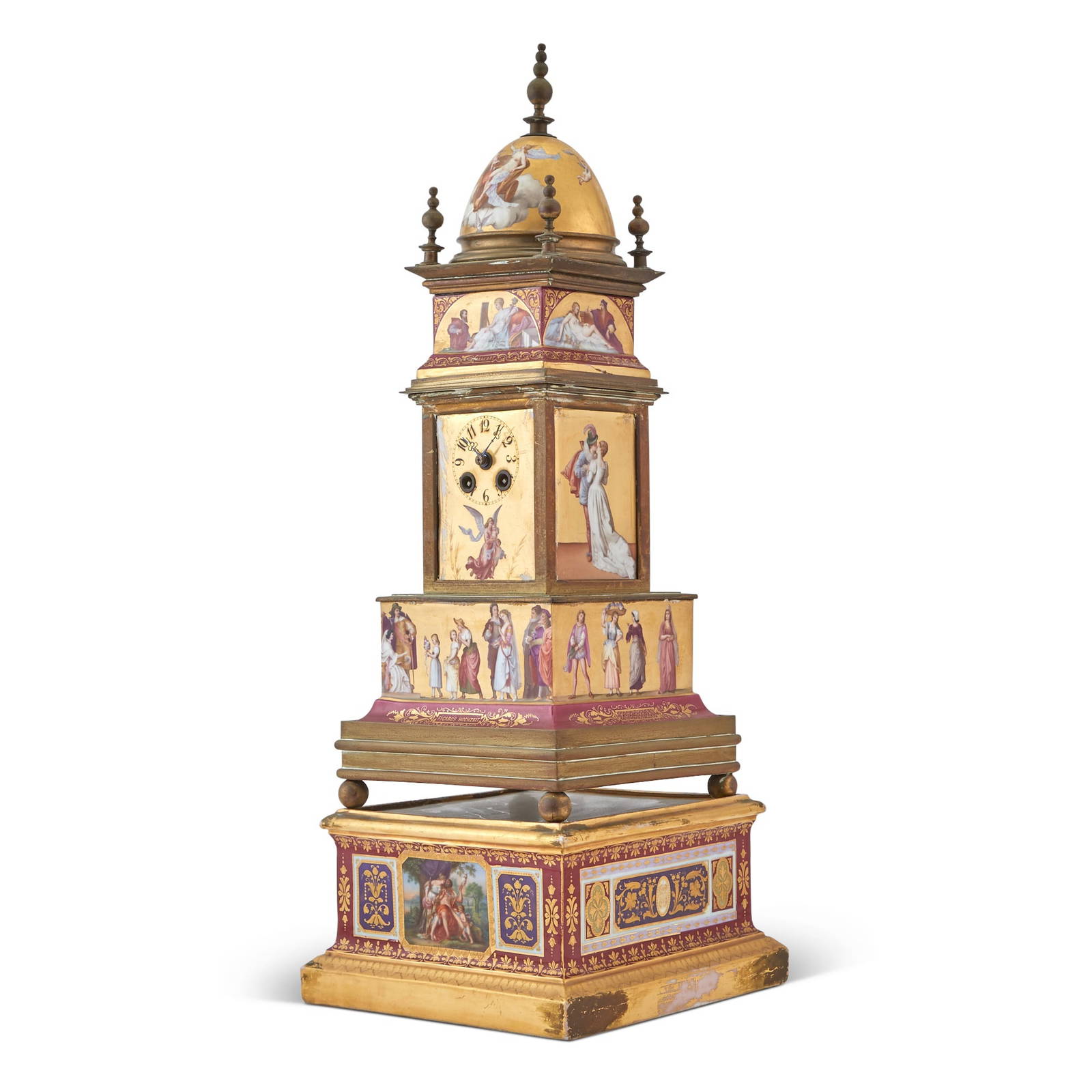 Vienna Porcelain (tower) Mantel Clock Depicting Scenes Of Figaro's ...