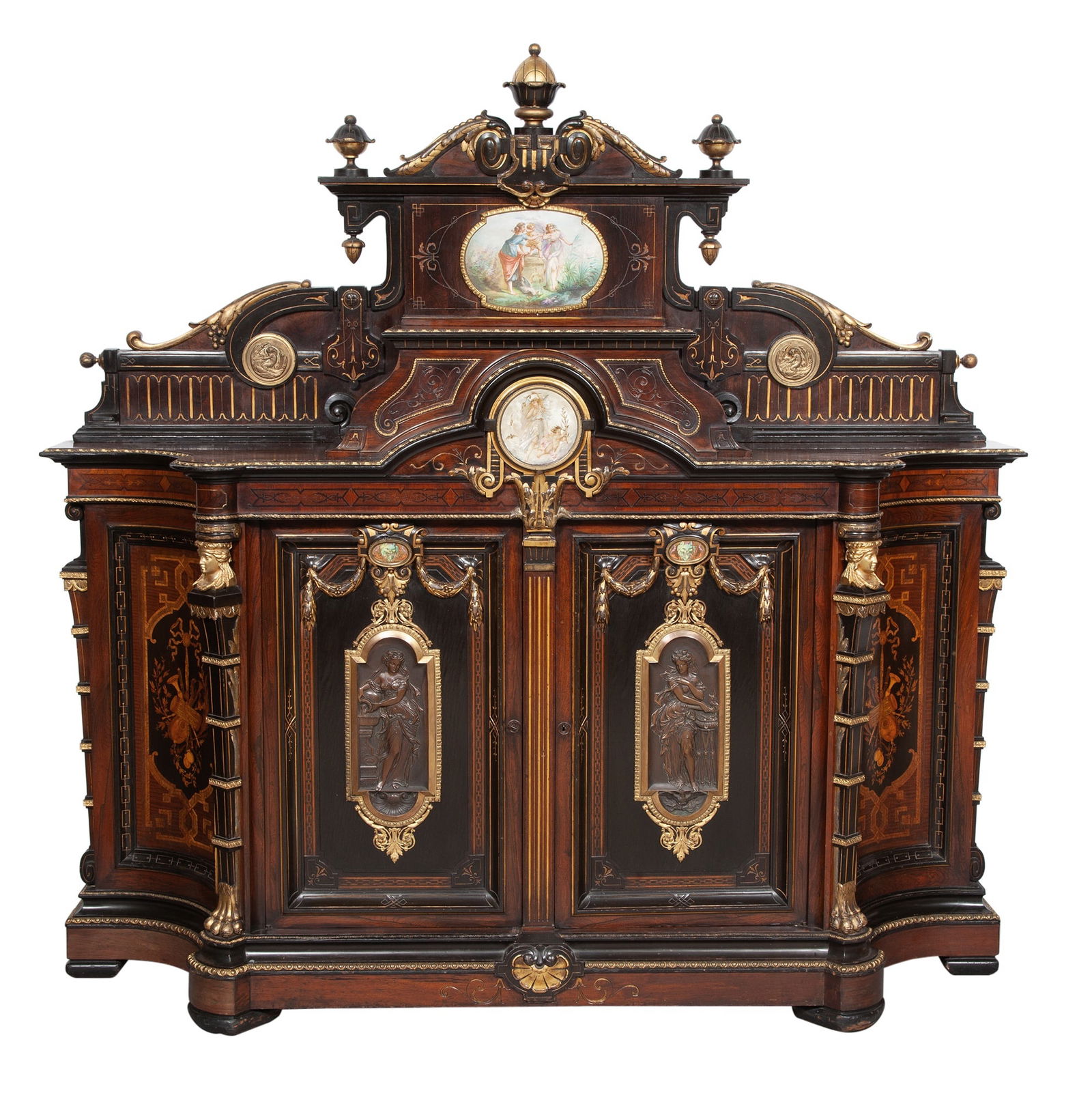 Renaissance Revival Rosewood, Ebonized, And Bronze And Porcelain ...