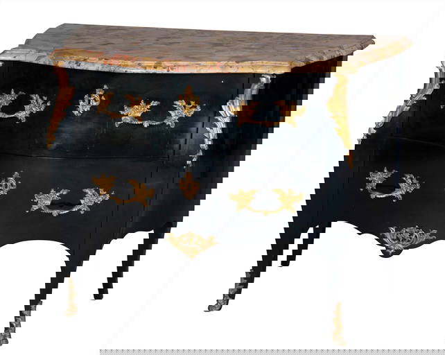 Louis Xv Style Gilt Metal Mounted Black Lacquer Commode