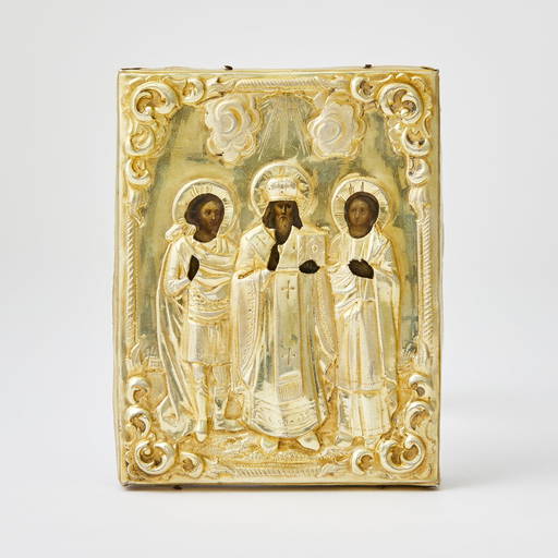 Russian Silver Gilt Icon Of Three Saints