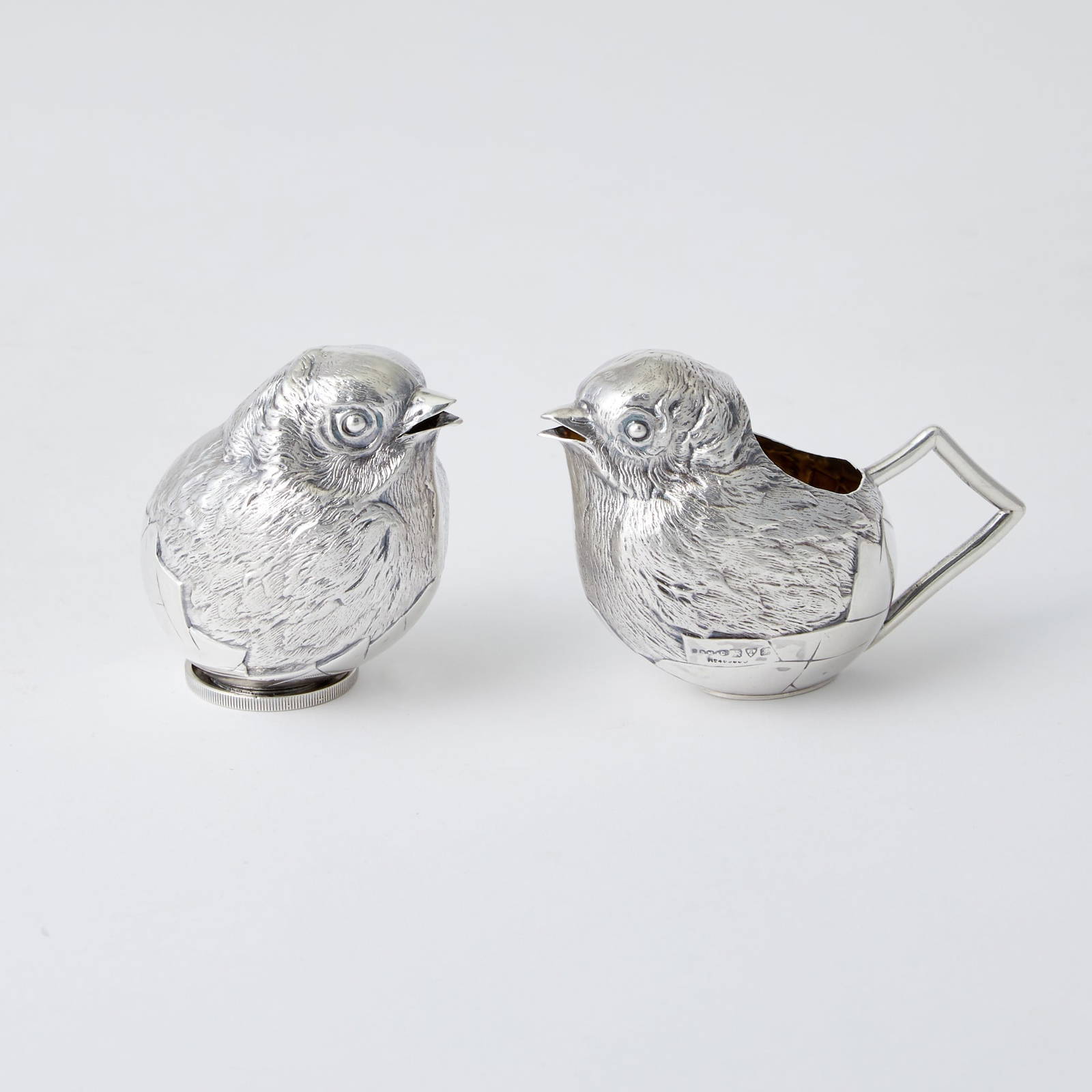 Edeward Vii Novelty Sterling Silver Chick-form Cream And Sugar Set ...