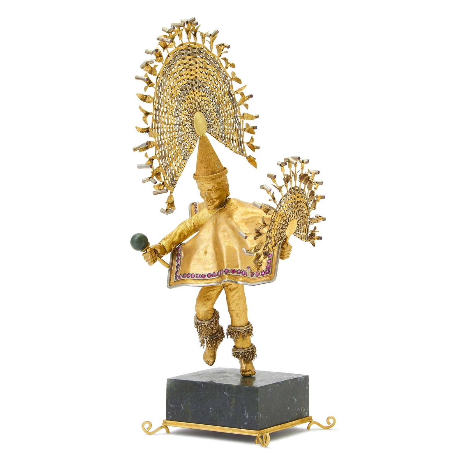 Two-color Gold And Low Karat Gold, Ruby, Nephrite And Agate Peruvian ...