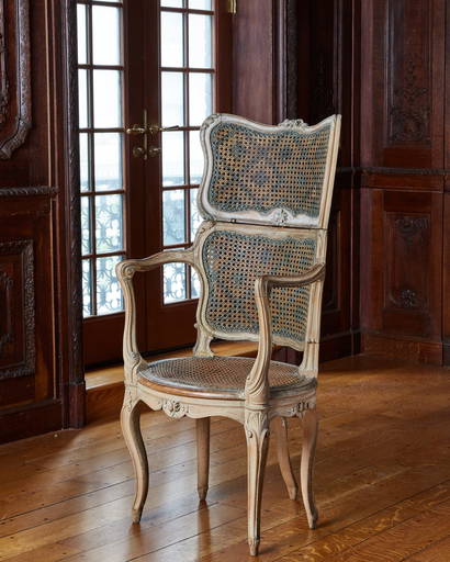 Louis Xv Style Gray Painted And Caned Fauteuil À Raser