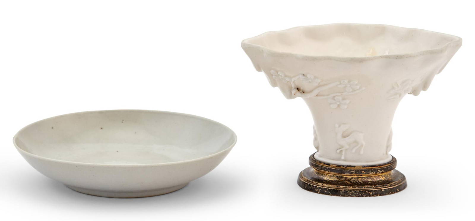 A Chinese White Glazed Porcelain Dish And Dehua Porcelain Libation Cup ...