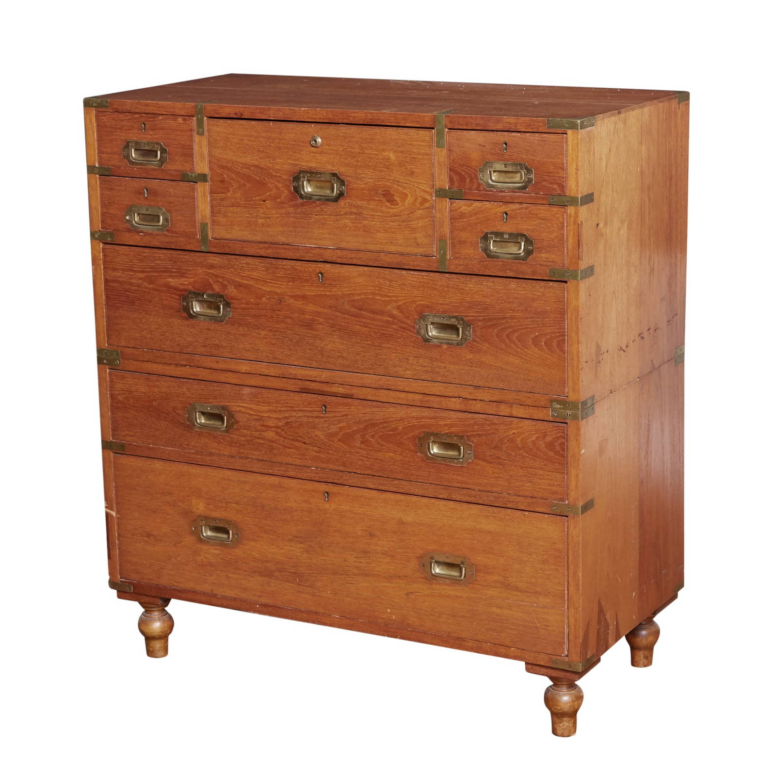 English Brass-bound Mahogany Campaign Secretary Chest Auction