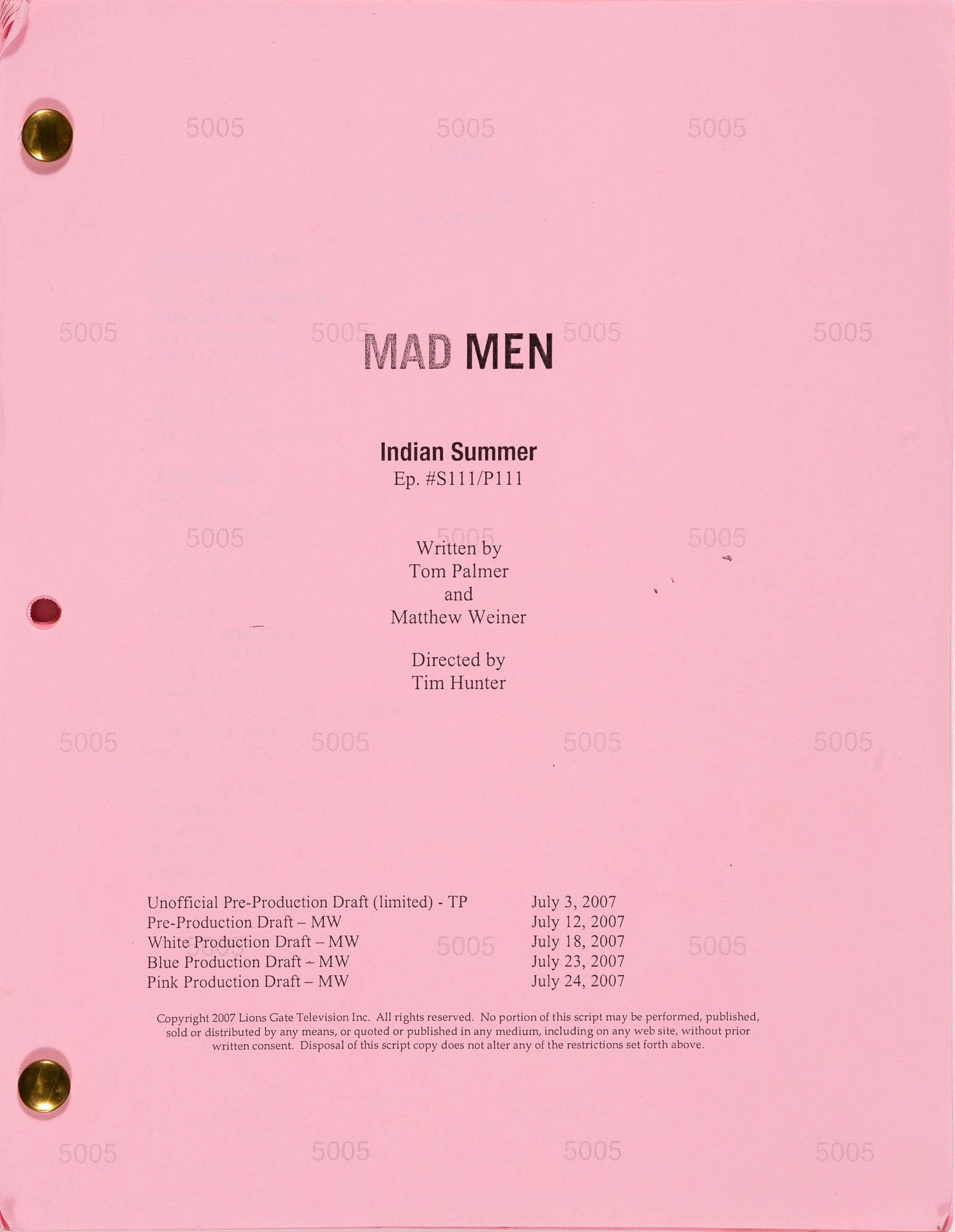 Twelve Various Mad Men Scripts From Seasons 1-3 Auction