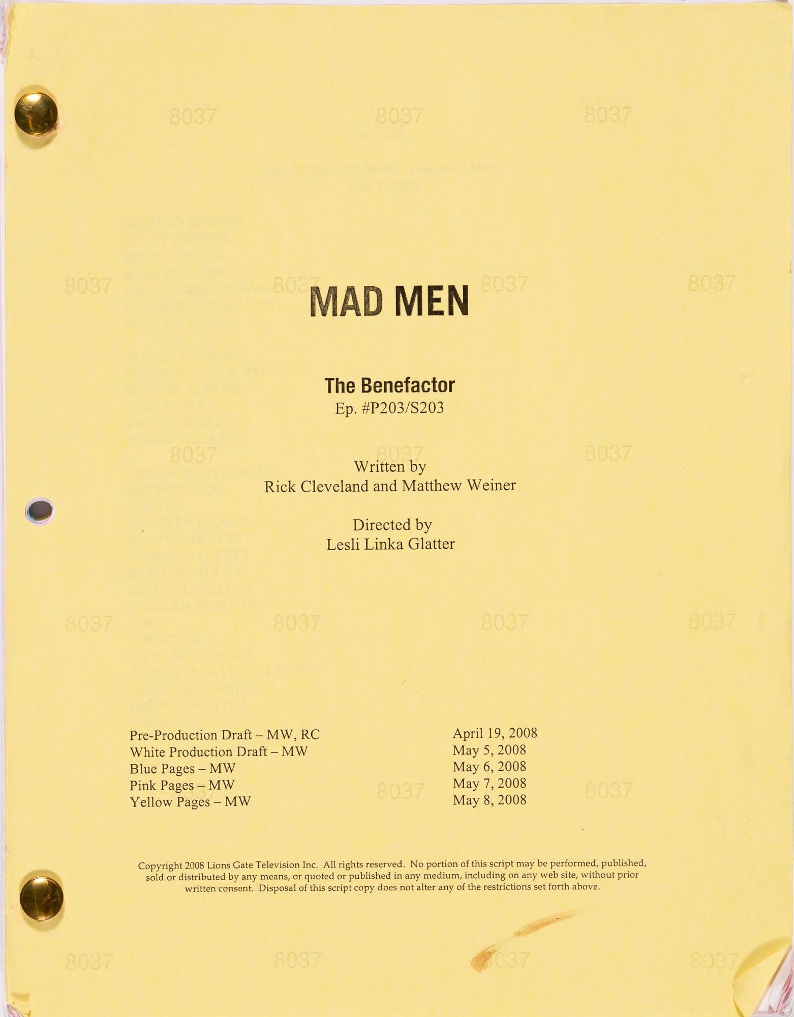 A Group Of Scripts For The Second Season Of Mad Men Auction