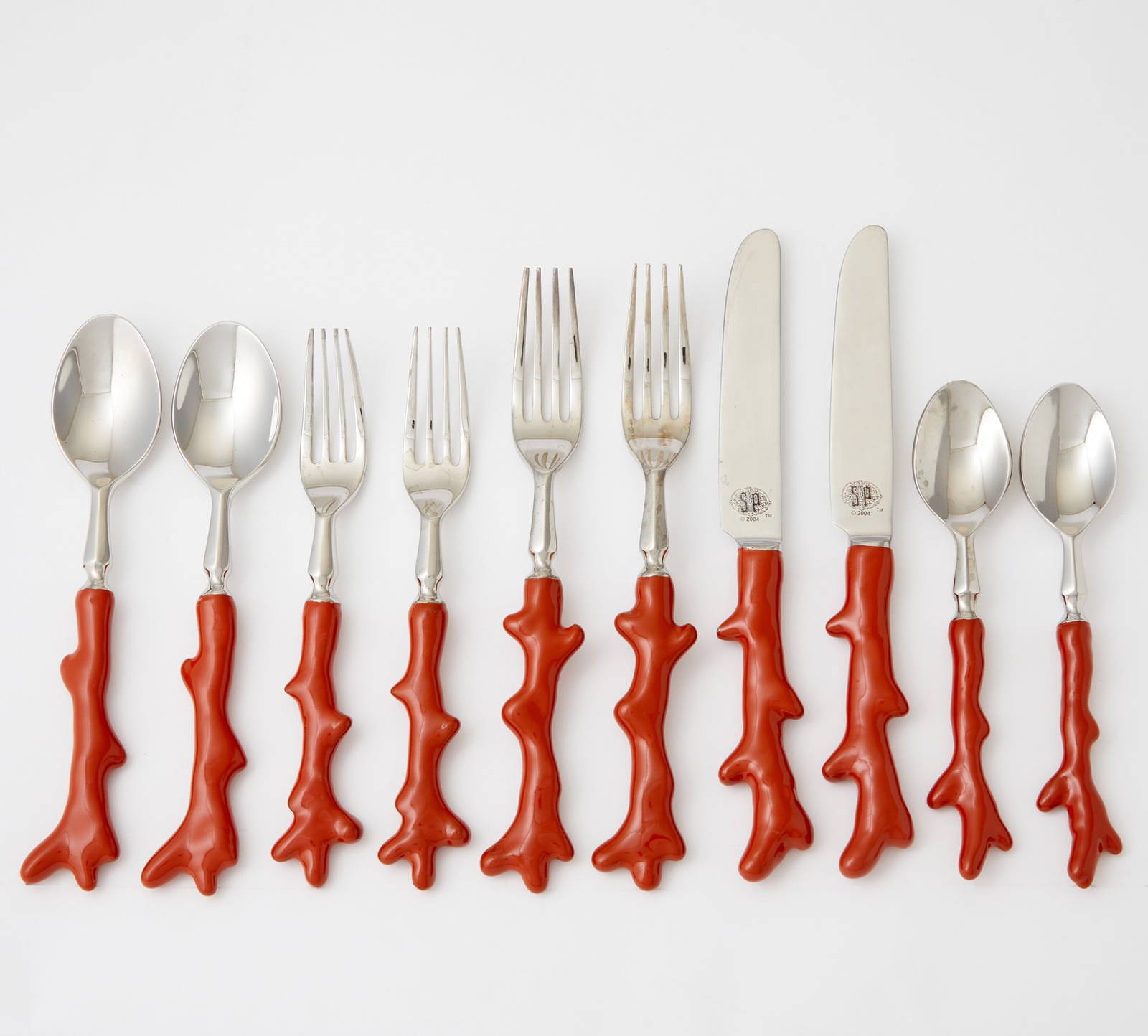 Set Of Stainless Steel And Enamel "coral" Pattern Flatware For Source ...