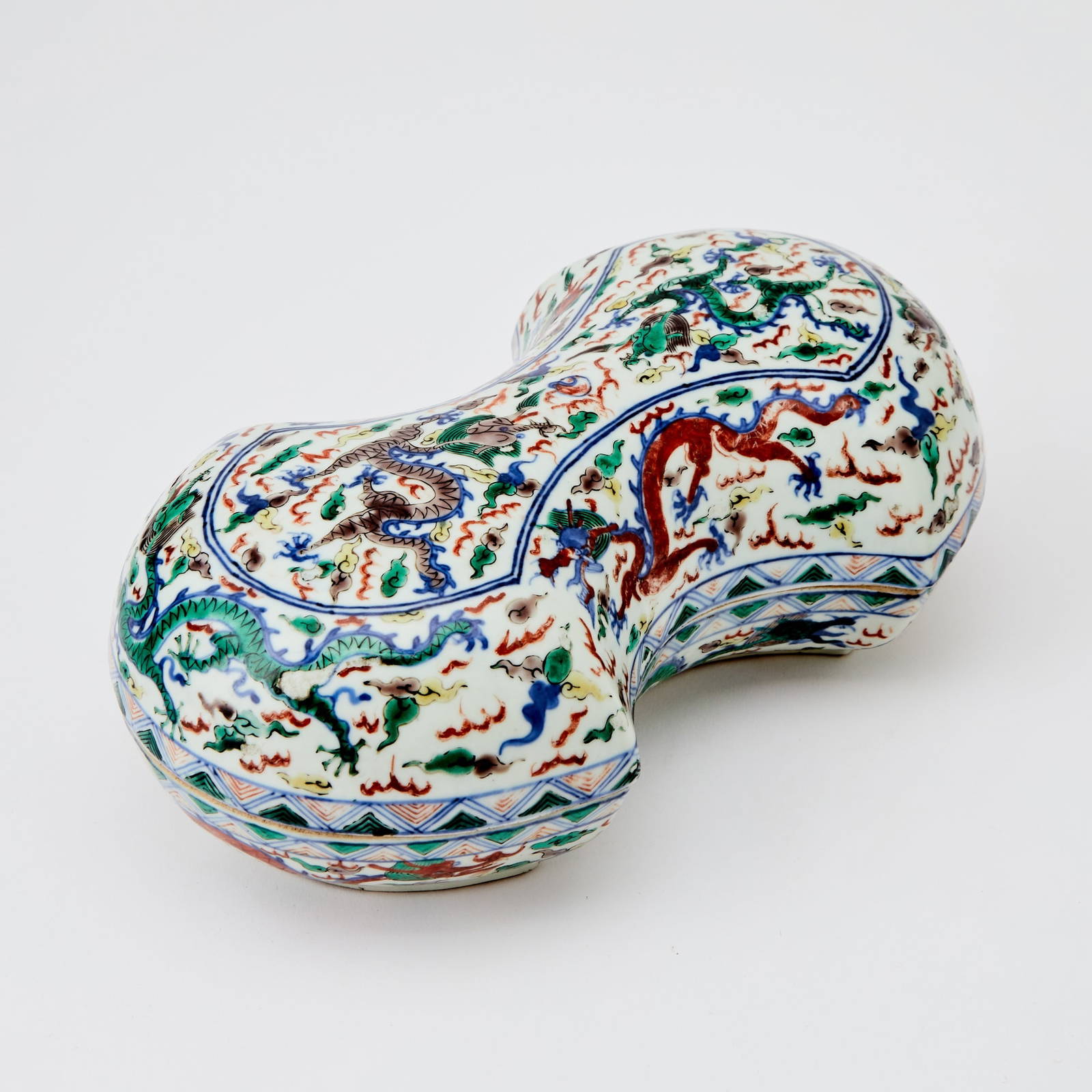 A Chinese Wucai Ingot-shaped Porcelain Box Wanli Mark, Qing Dynasty Auction