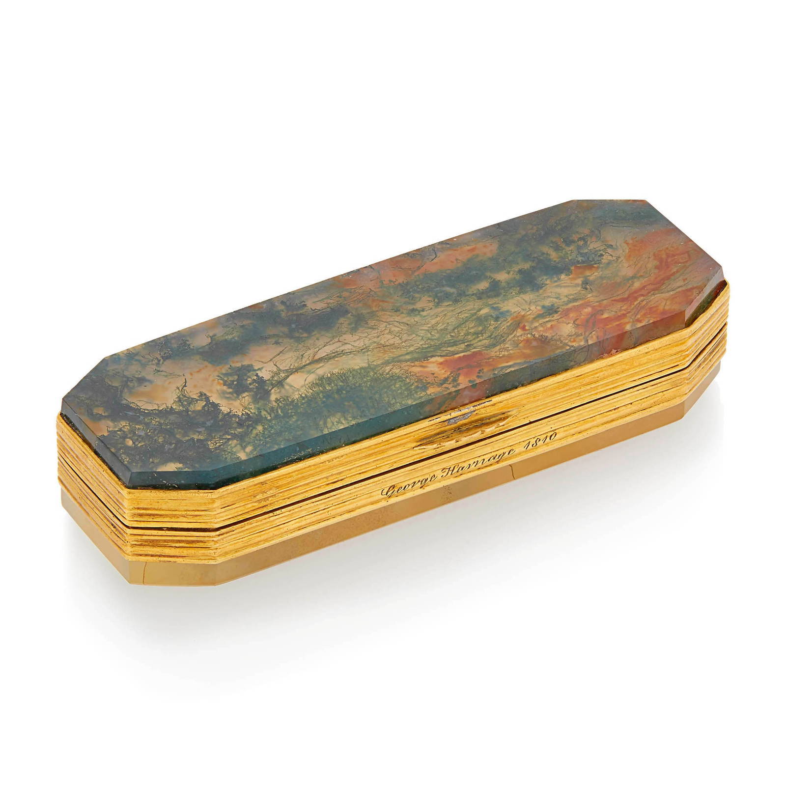Antique Gold And Moss Agate Box Auction