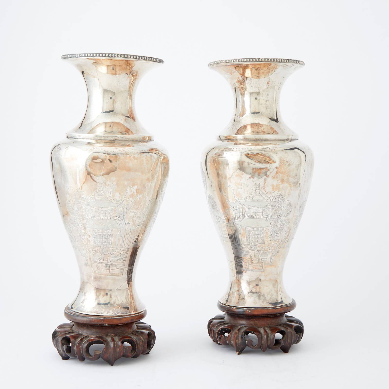 Pair Of Chinese Export Silver Vases Auction