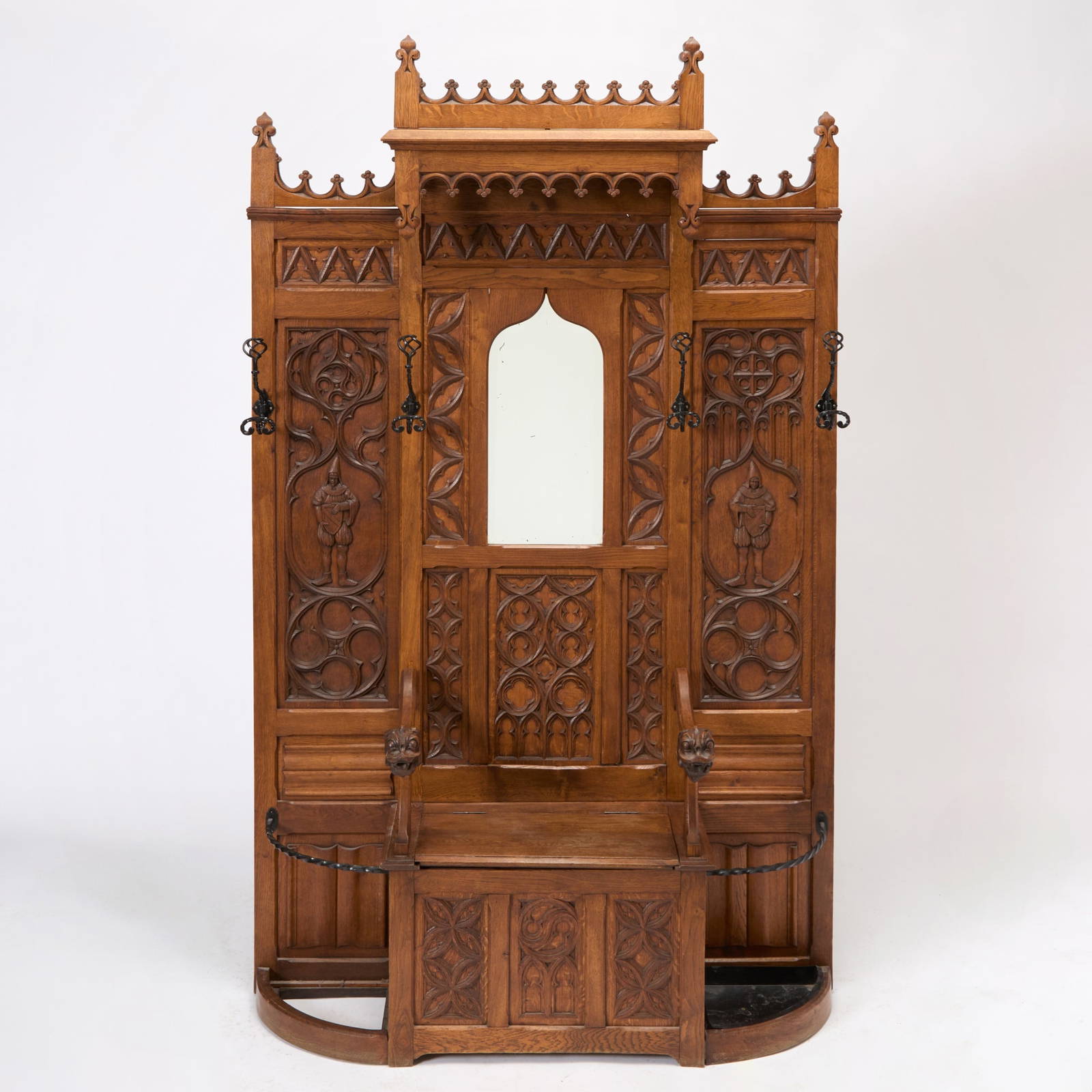 Gothic Revival Hall Tree Throne Chair Bench Auction
