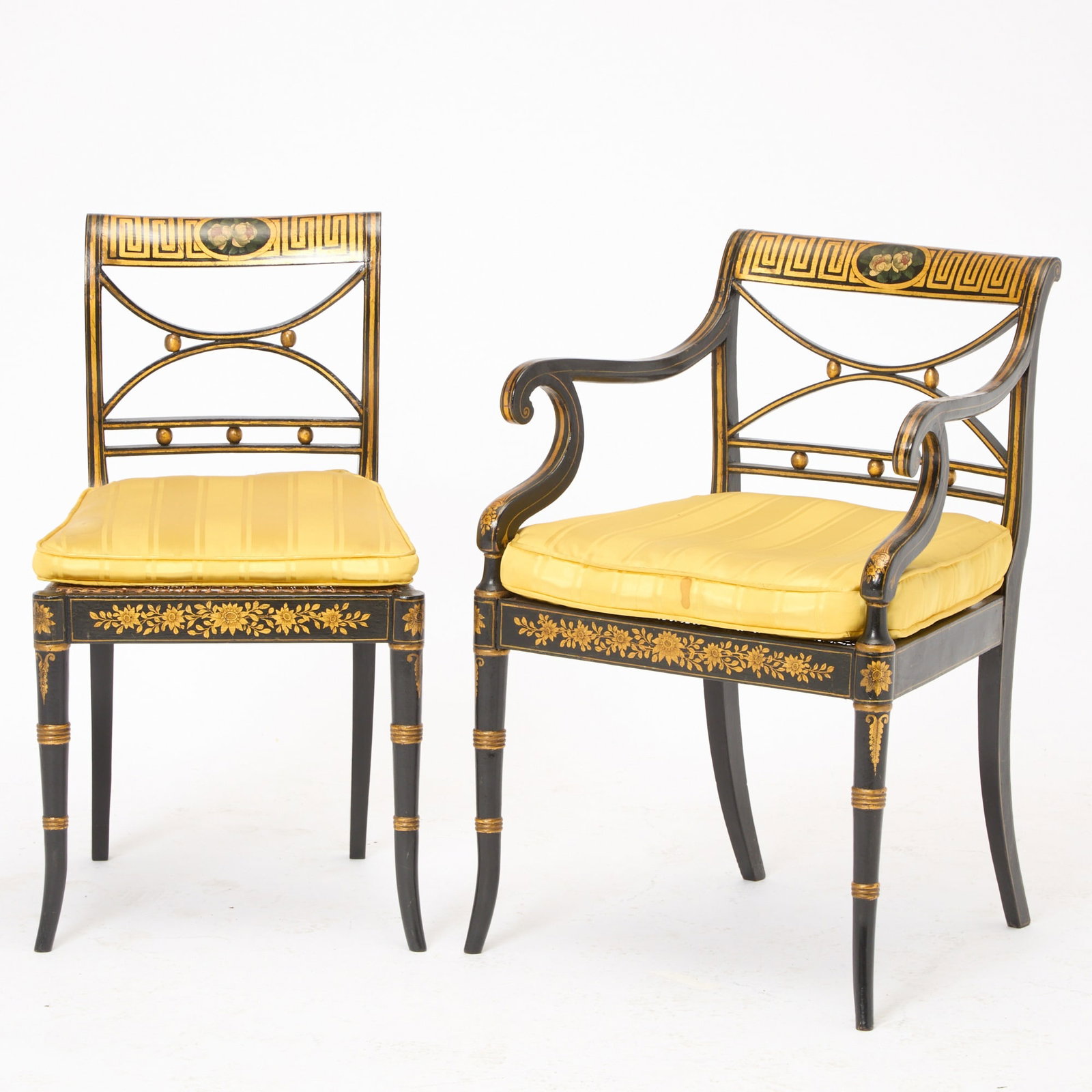 Set Of Four Regency Style Gilt Decorated Black Lacquer Dining Chairs ...