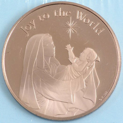 1985 Solid Bronze Xmas Coin Medallion JOY TO THE WORLD
