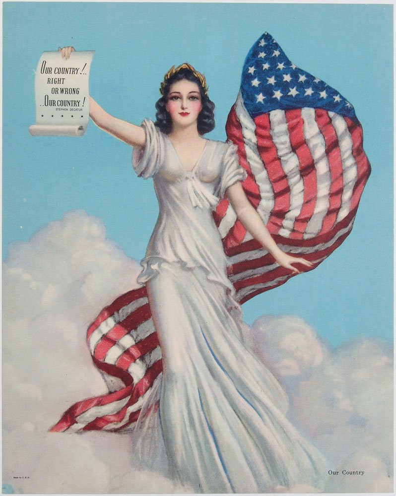 Wwi Era Print Our Country Great Lady Liberty Flag Image