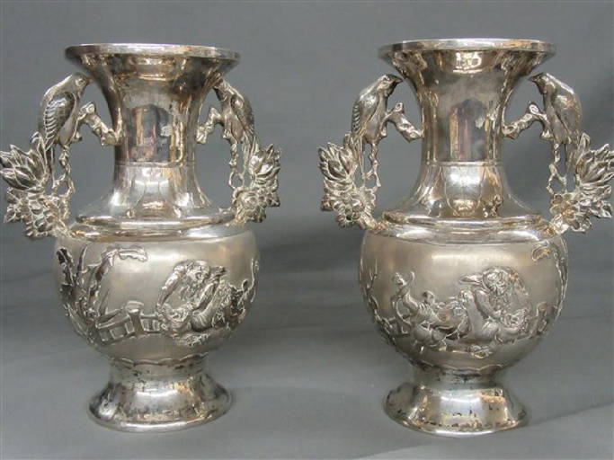 Chinese Export Silver Vases