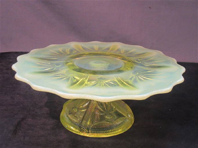 Vaseline Glass Pedestal Cake Plate