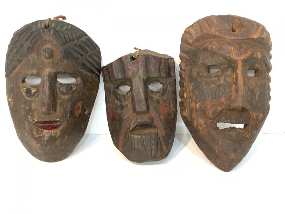 Three (3) South American Masks C. 1870 1900