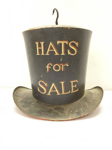 Antique Top Hat Trade Sign "hats For Sale"