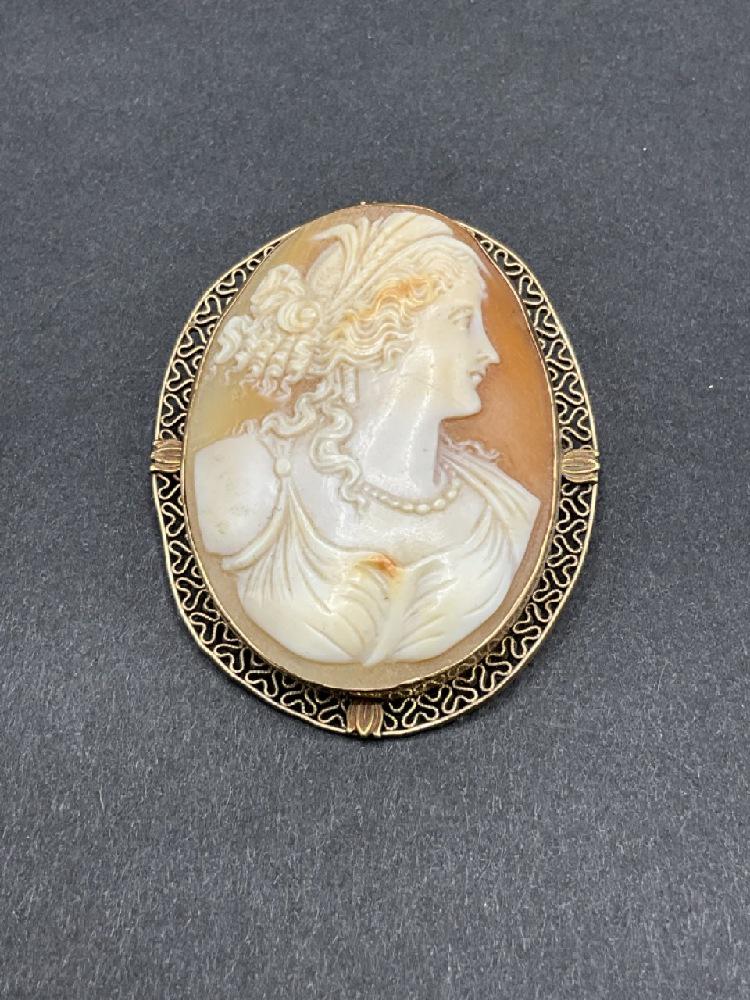 14k White Gold Antique Cameo Broach