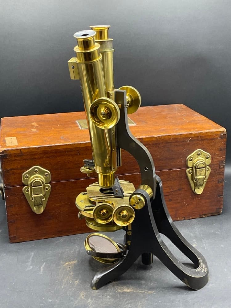 Henry Crouch London #1272 Brass Binocular Microscope