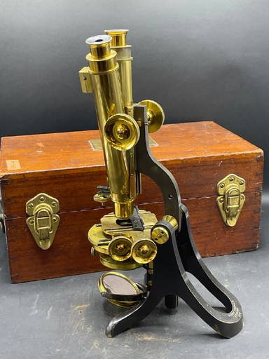 Henry Crouch London #1272 Brass Binocular Microscope