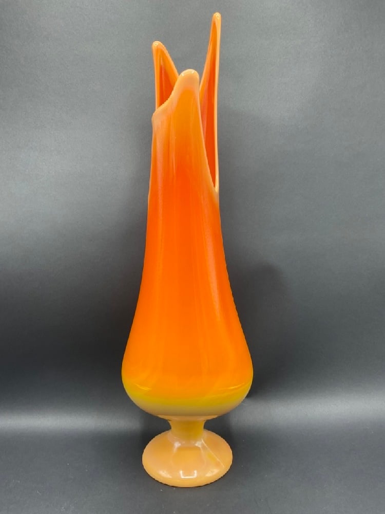 Mcm Orange Cream Sickle Art Glass Vase Auction