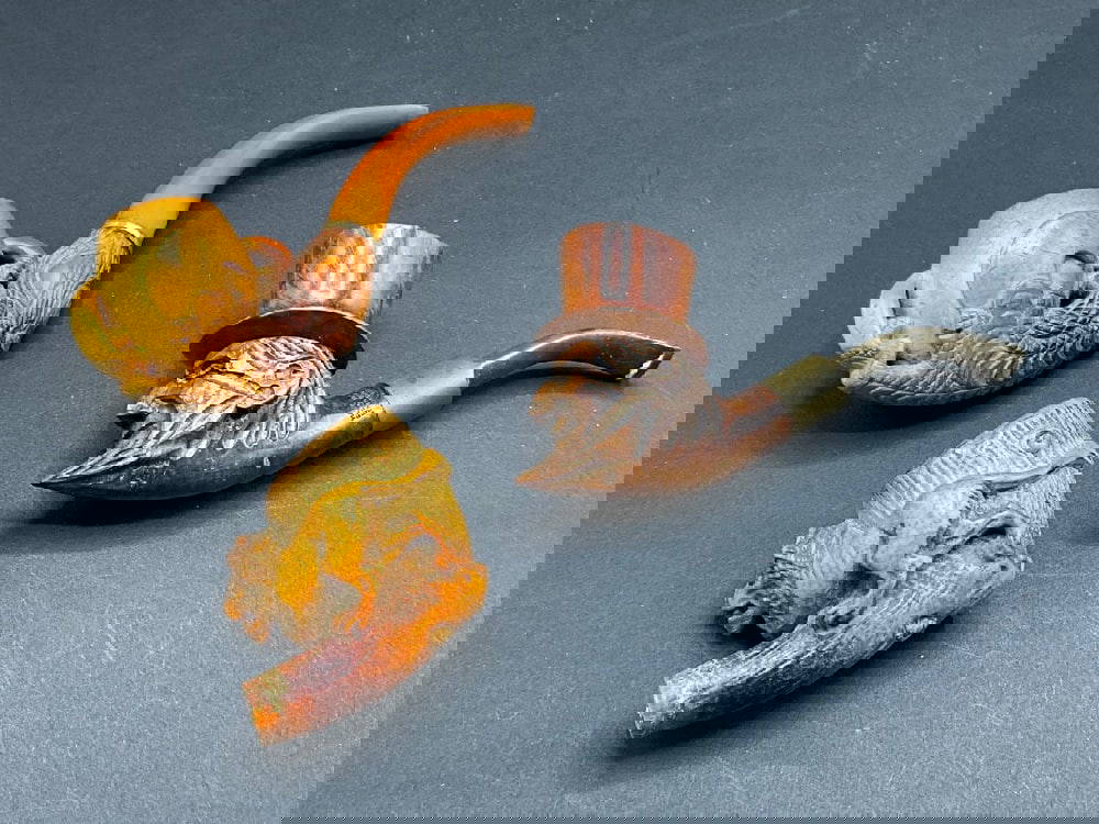 Three (3) Antique Carved Pipes Auction