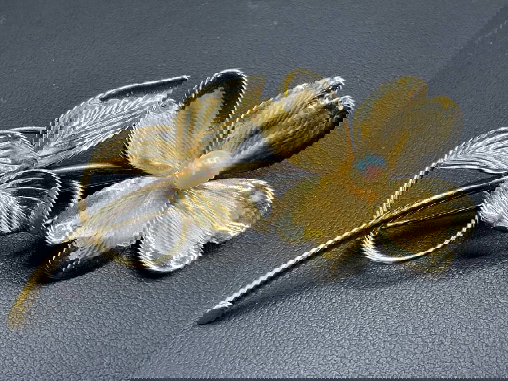 14k Yellow Gold Signed "hsb" Flower Brooch/pin With Pearl Auction