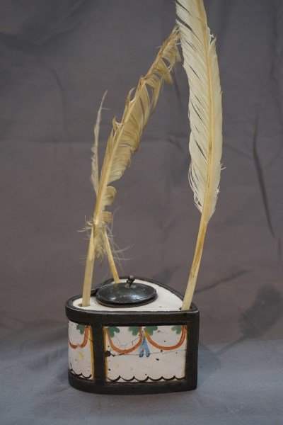 18th Century Faience Pewter Ink Well