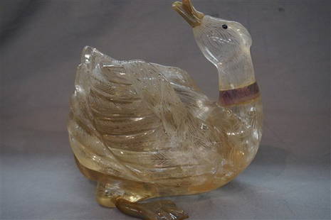 Large Chinese Carved Rock Crystal Duck