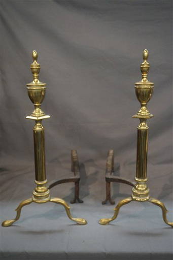 Queen Anne Style Brass Andirons, A Pair