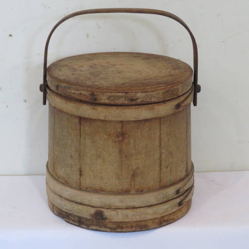 Wood Firkin In Old Mustard Grain Paint With Lid