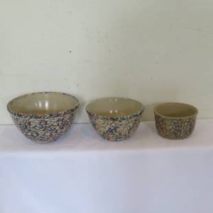 3 Red Wing Stoneware Spongeware Bowls