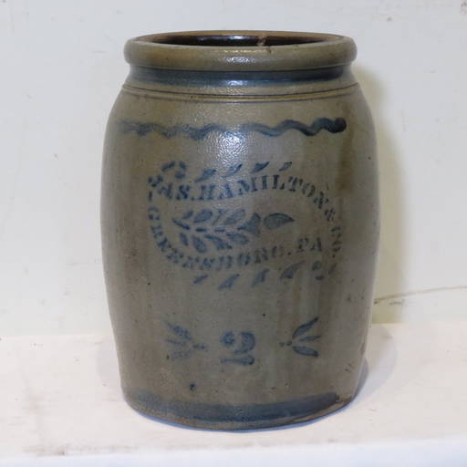 2 Gal Stoneware Jar Jas. Hamilton, Greensboro, Pa