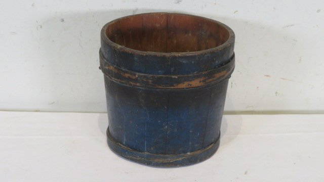 Wood Firkin In Old Blue Painted Surface