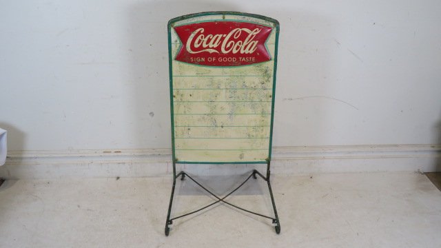 Coca Cola 2 Sided Tin Sidewalk Menu Sign Dated 1959