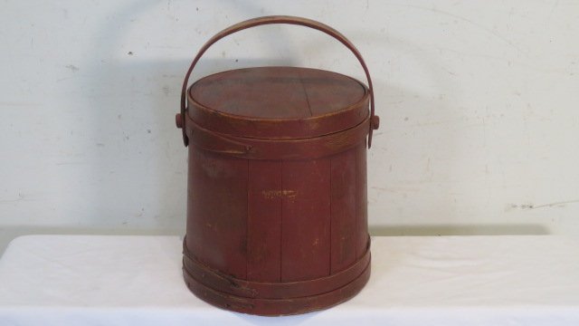 Wood Firkin In Old Red Paint