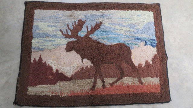Mid 20th Century Hooked Rug Of A Moose