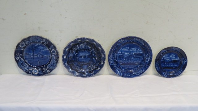 4 Dark Blue American Clews Historical Plates Auction