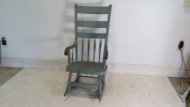 19th Century Country Arrow Back Rocker In Old Blue Paint Auction