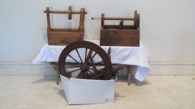 2 Old World Spinning Boxes And A Spinning Wheel