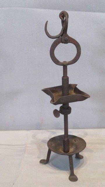 Wrought Iron Footed 4-wick Grease Lamp With Hanger Auction