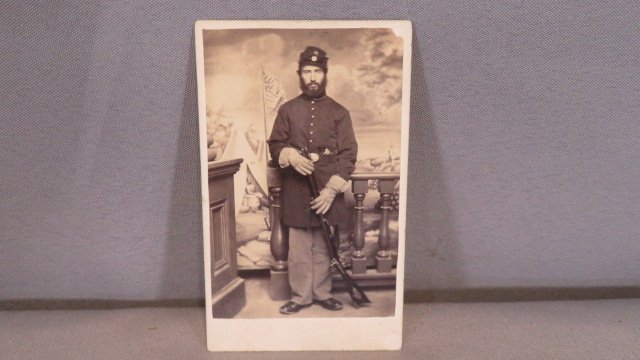 Cdv Civil War Image Of Union Sharpshooter Holding Rifle Auction