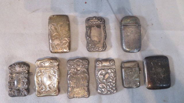9 Sterling Match Safes, Floral And Monograms