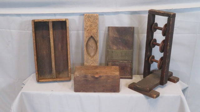 5 Primitive Wood Items Auction